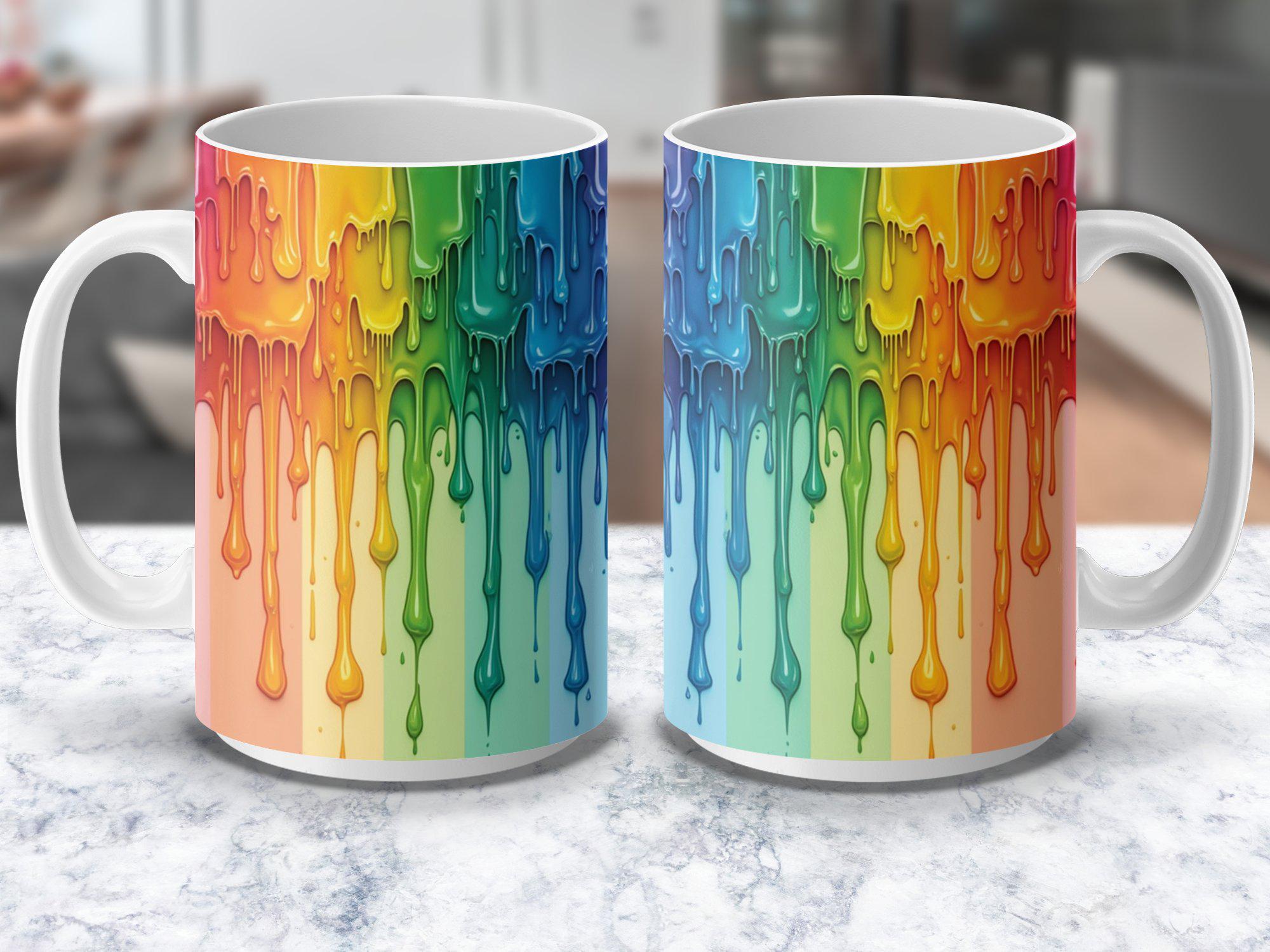 Colorful Dripping Paint Mug Wraps Digital Download, Rainbow Spectrum ...