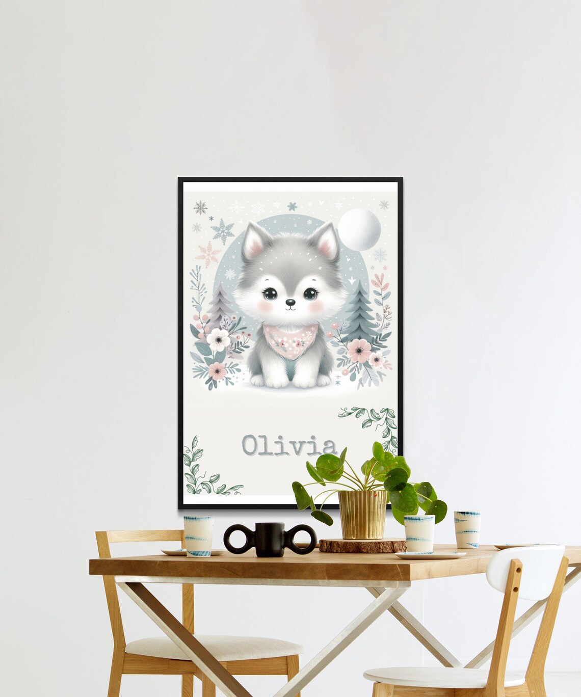 Cute Wolf Nursery Wall Art Printable, Editable Digital Download, A4 ...