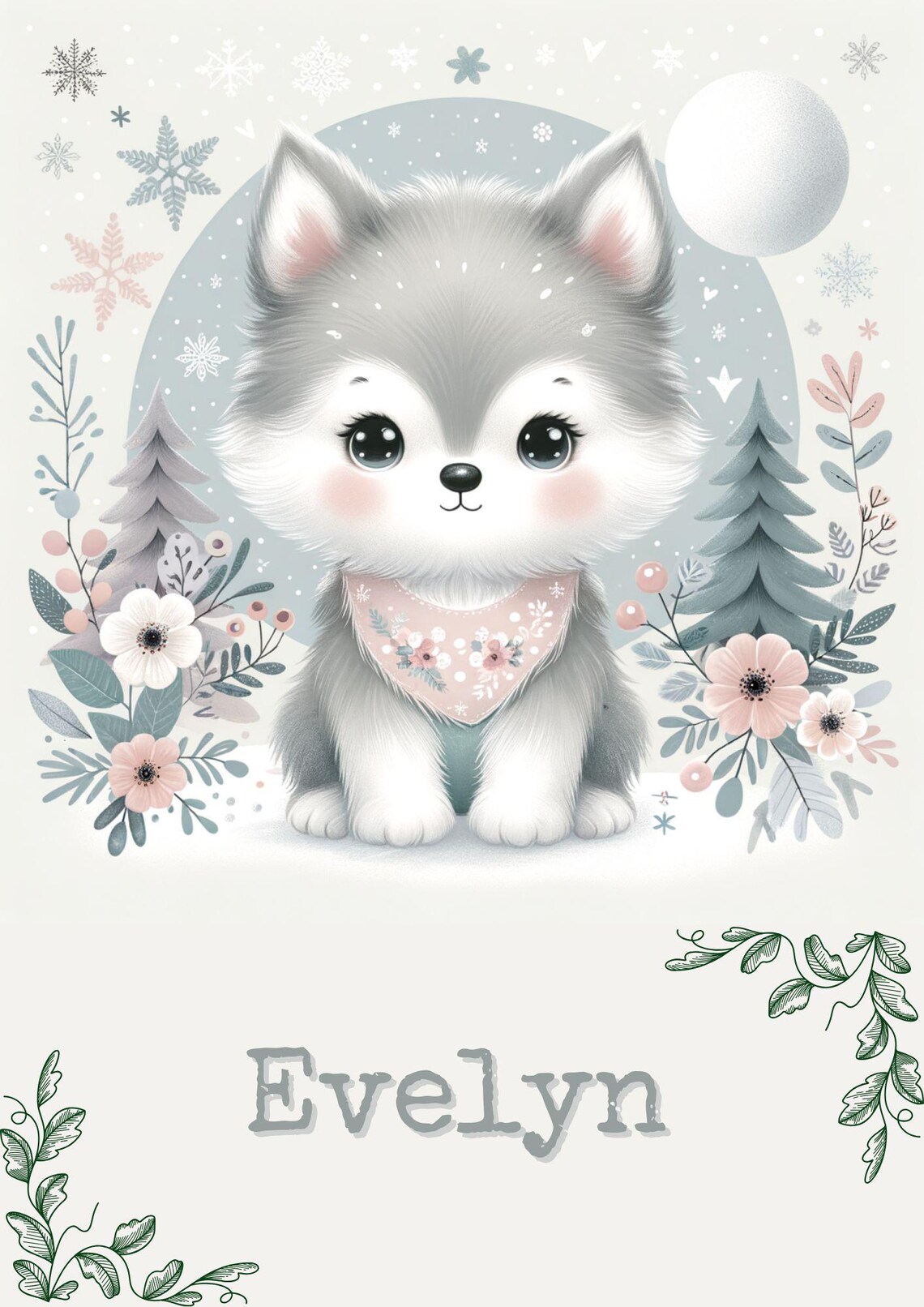 Cute Wolf Nursery Wall Art Printable, Editable Digital Download, A4 ...