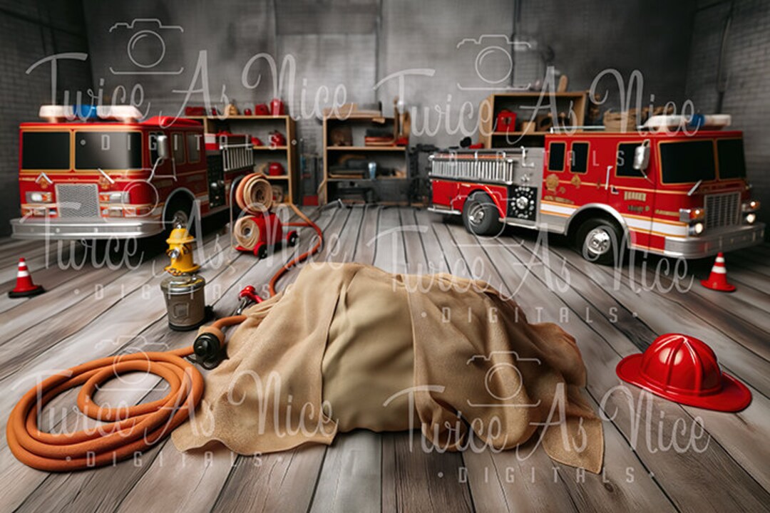 Firefighter Themed Newborn Digital Backdrop, Baby Photo Prop, Firetruck ...