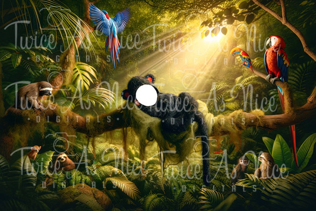 Jungle Theme Newborn Digital Backdrop, Exotic Wildlife Baby Photo ...