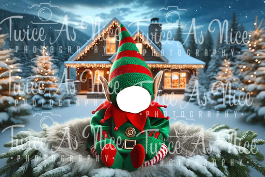 Christmas Elf Face Insert Digital Backdrop, Child Elf Digital ...