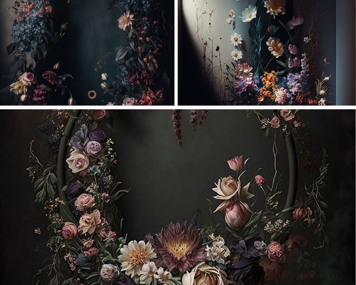 40 Elegant Dark Maternity Digital Backdrops Bundle - Artistic Floral ...