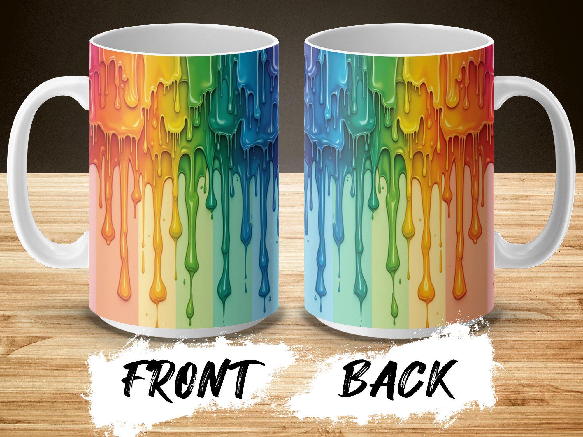 Colorful Dripping Paint Mug Wraps Digital Download, Rainbow Spectrum ...