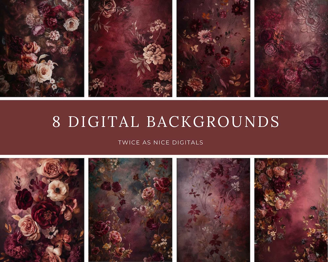 8 Maternity Digital Backdrops Burgundy Floral Fine Art Maternity ...
