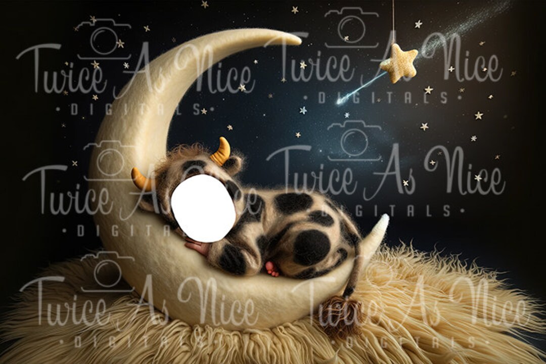 Newborn Digital Backdrop on Moon, Starry Night Sleepy Baby Background ...