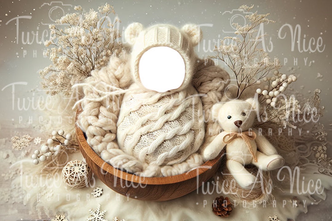Cream Newborn Teddy Digital Backdrop, Digital Background Newborn, Face ...