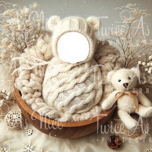 Cream Newborn Teddy Digital Backdrop, Digital Background Newborn, Face ...