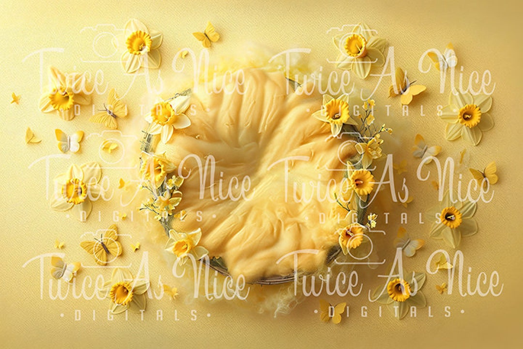 Newborn Digital Background Yellow Floral Nest, Spring Baby Photo ...