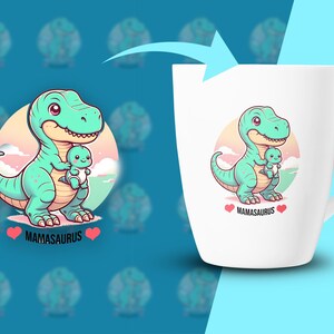 Mamasaurus SVG File, Cute Dinosaur Digital Design, Mama T-rex With Baby ...