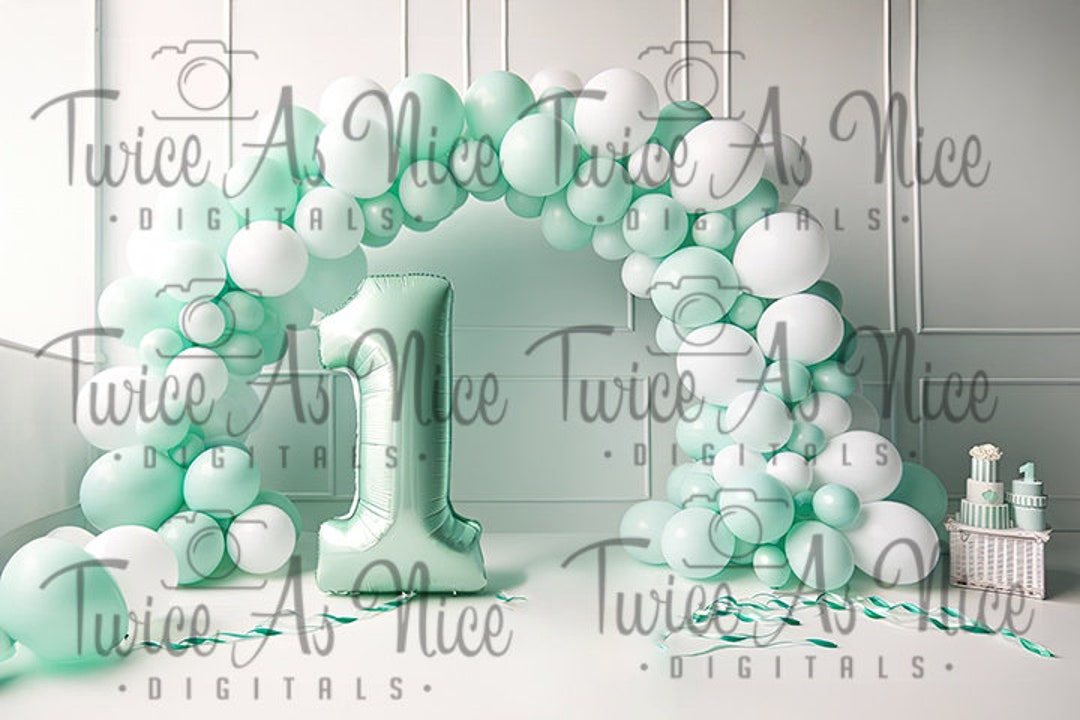Mint Green Balloon Arch Digital Background, Cake Smash Photo Prop ...