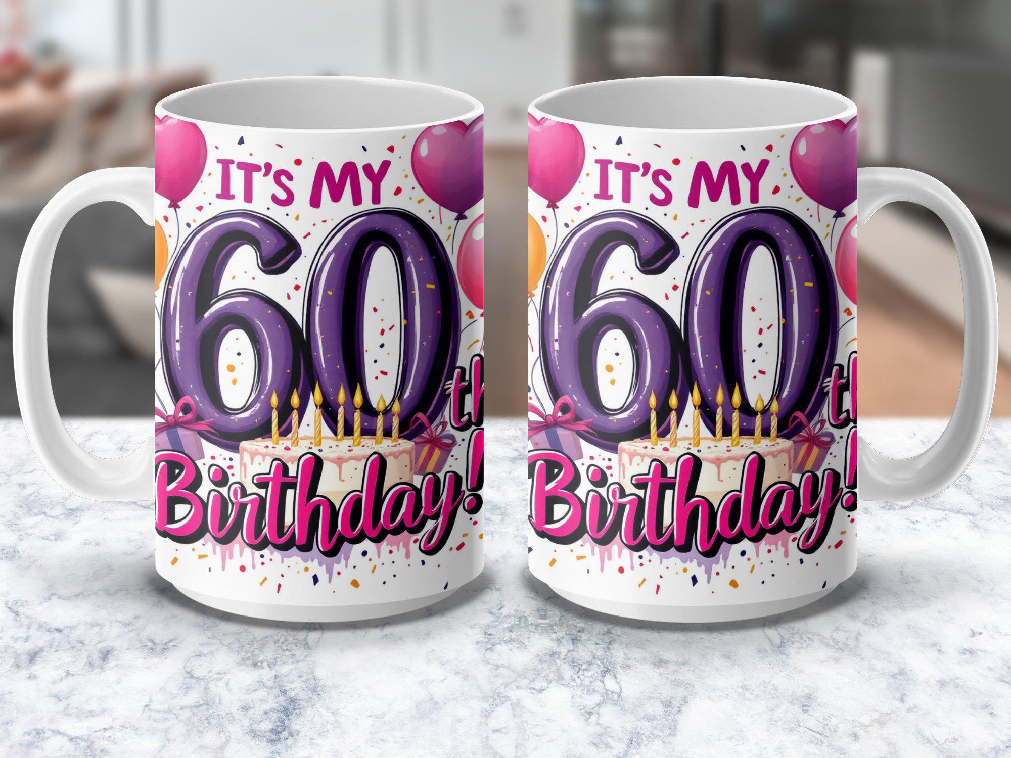 60th Birthday Mug Wrap Design, Balloon Birthday Celebration, Digital ...
