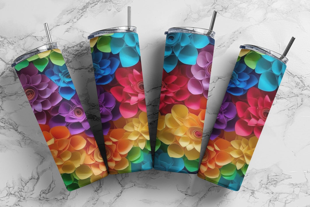 3D Colourful Seamless Rainbow Flowers Tumbler Wrap 20 Oz Skinny Tumbler ...