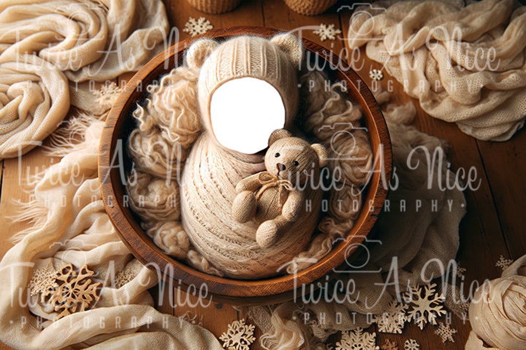 Cream Newborn Teddy Digital Backdrop, Digital Background Newborn, Face ...