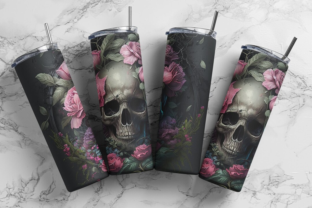 Gothic Skull & Rose Tumbler Wrap 20 Oz Sublimation Tumbler Design ,9 ...