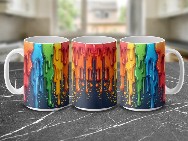 Colorful Rainbow Dripping Mug Wraps, Digital Download PNG, 11oz and ...