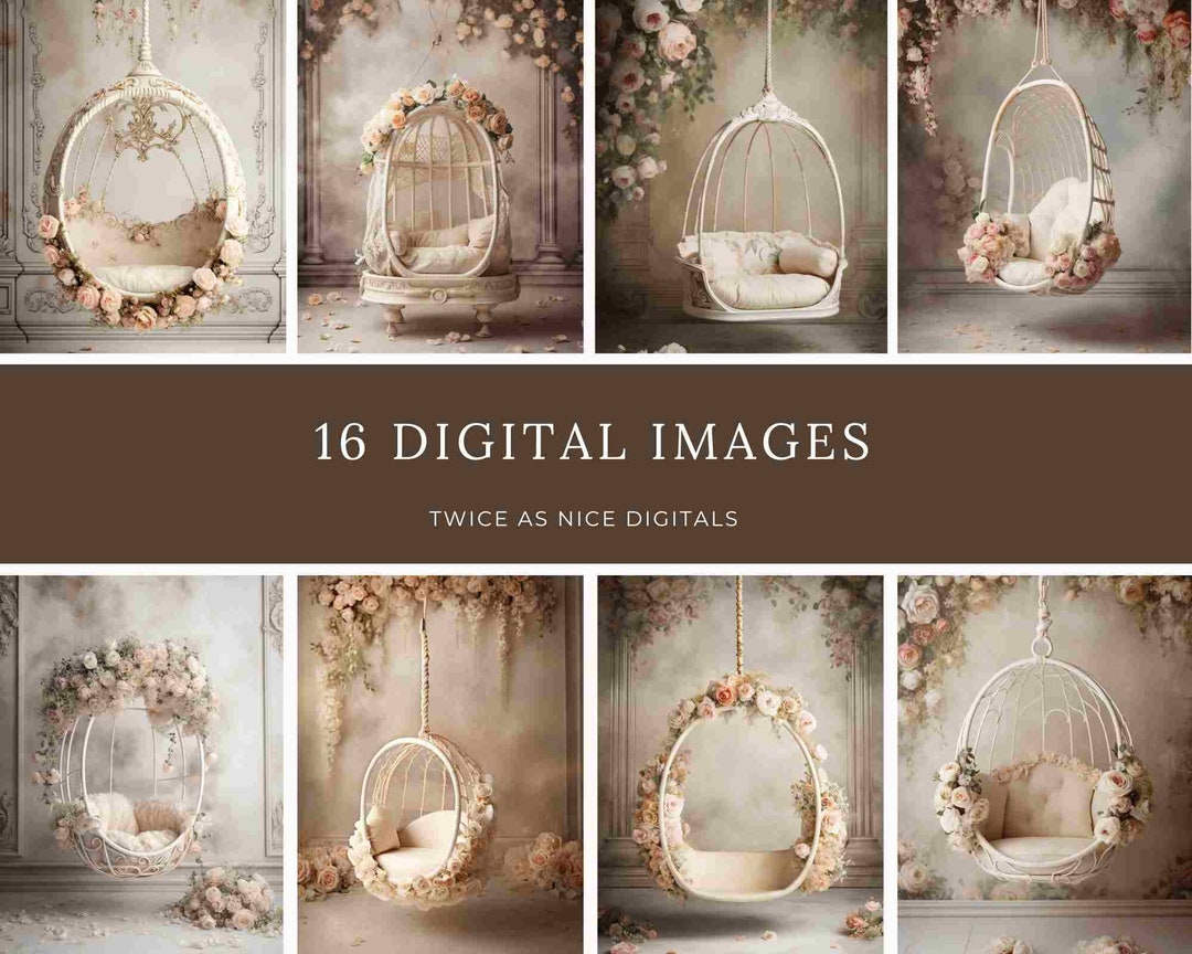 16 Swing Digital Backdrops, Newborn Floral Digital Background, Boho ...