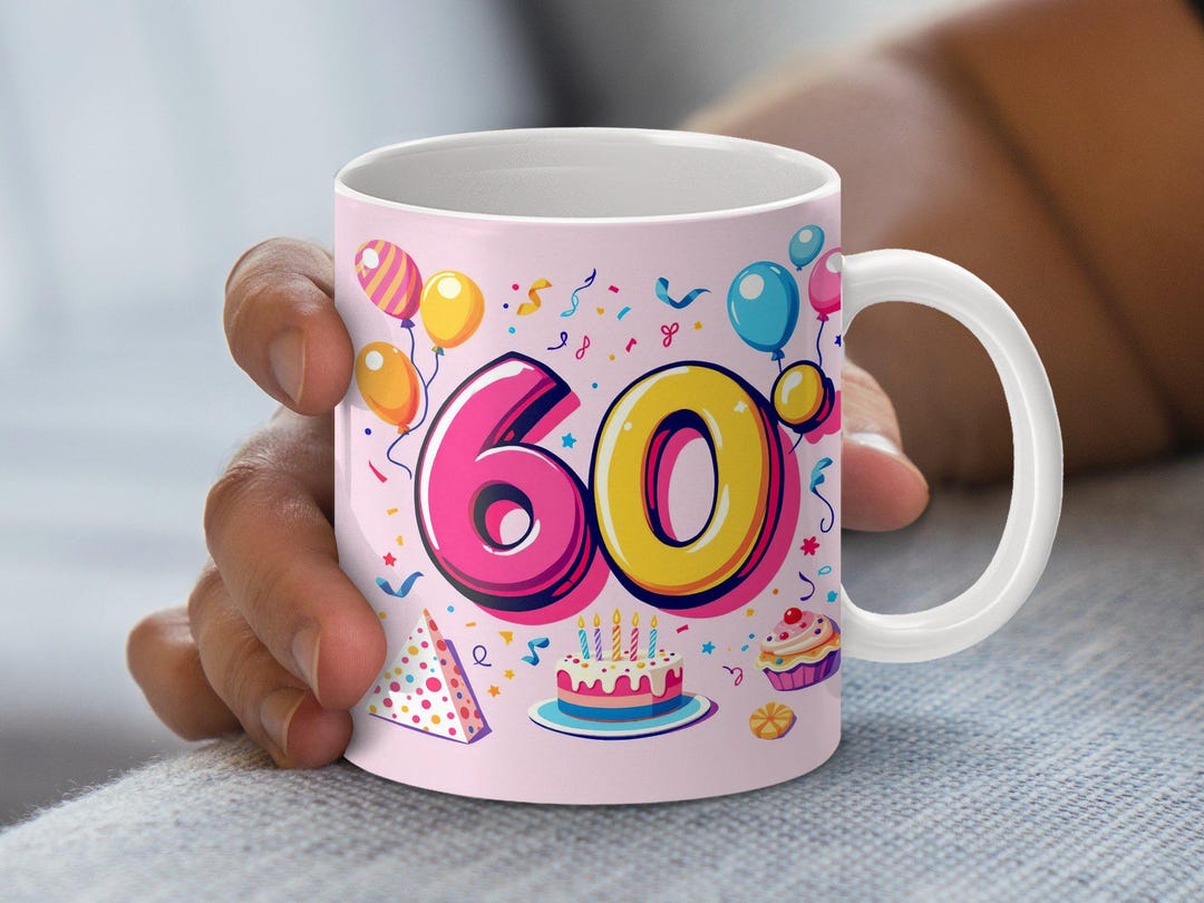 60th Birthday Celebration Mug Wrap, Colorful Birthday Design, Instant ...