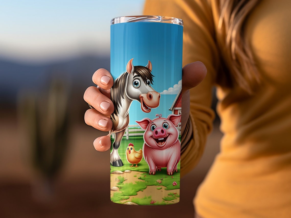 Farm Animal Tumbler Wrap, Kids 12oz Cup Design, 20oz Skinny & Tapered ...