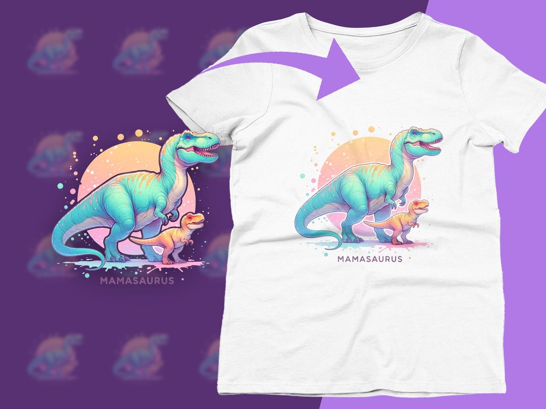 Mamasaurus SVG, Colorful Dinosaur Family Digital Art, Mama and Baby T ...