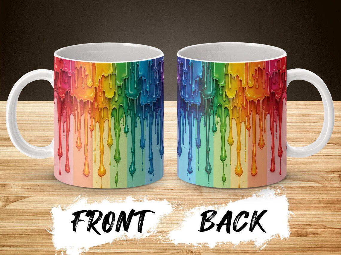 Colorful Dripping Paint Mug Wraps Digital Download, Rainbow Spectrum ...