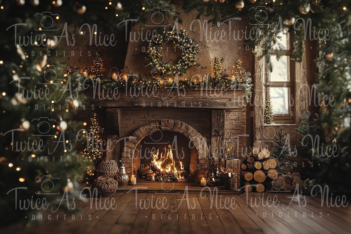 Christmas Fireplace Digital Backdrop , Christmas Digital Background ...