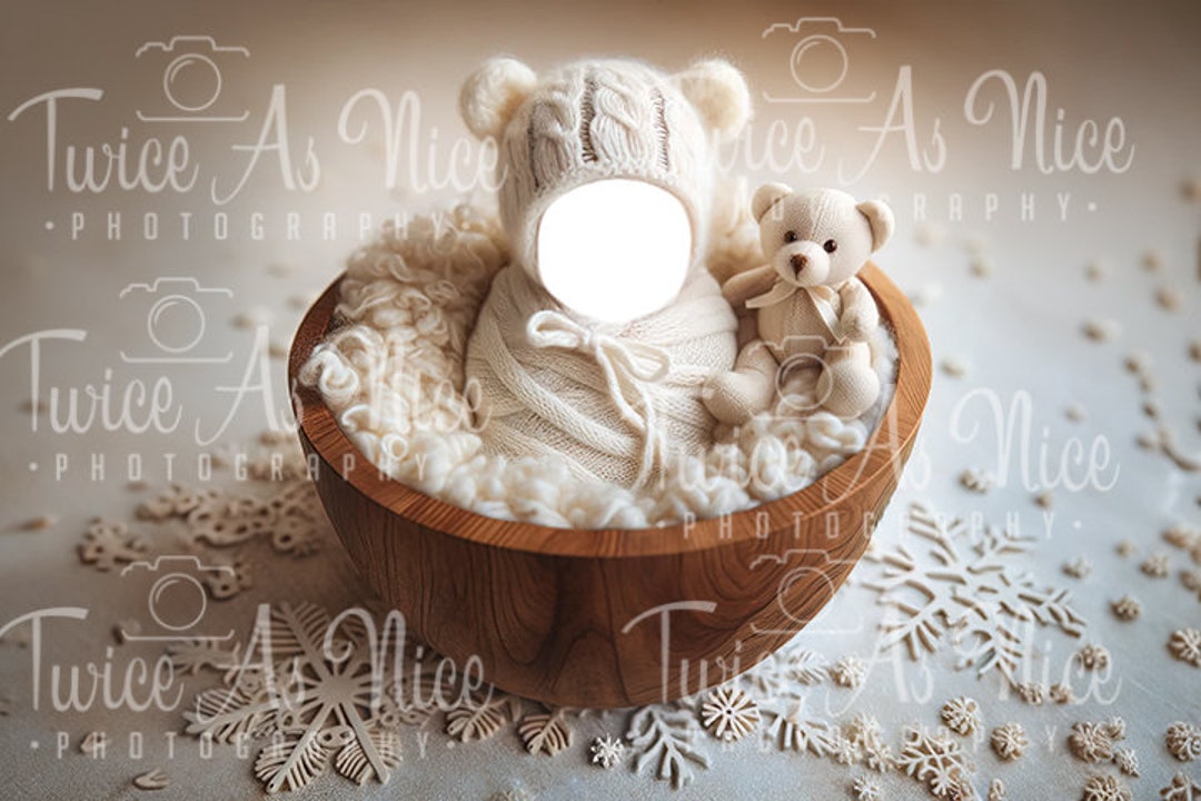 Cream Newborn Teddy Digital Backdrop, Digital Background Newborn, Face ...