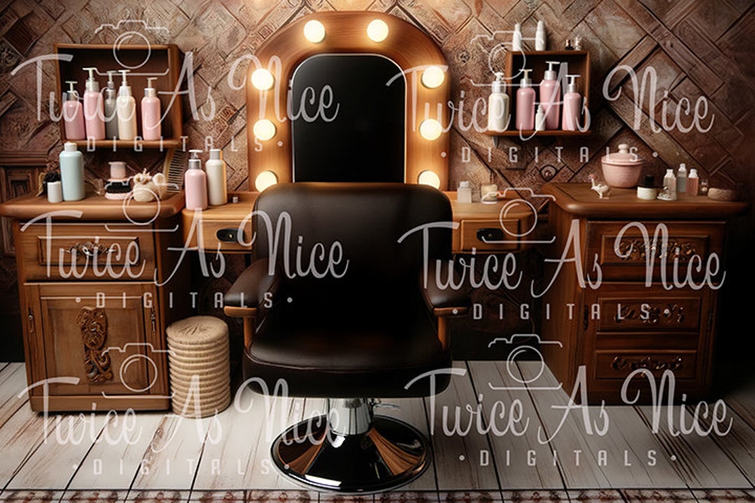 Vintage Barber Chair Digital Backdrop, Rustic Wood Panel Salon ...