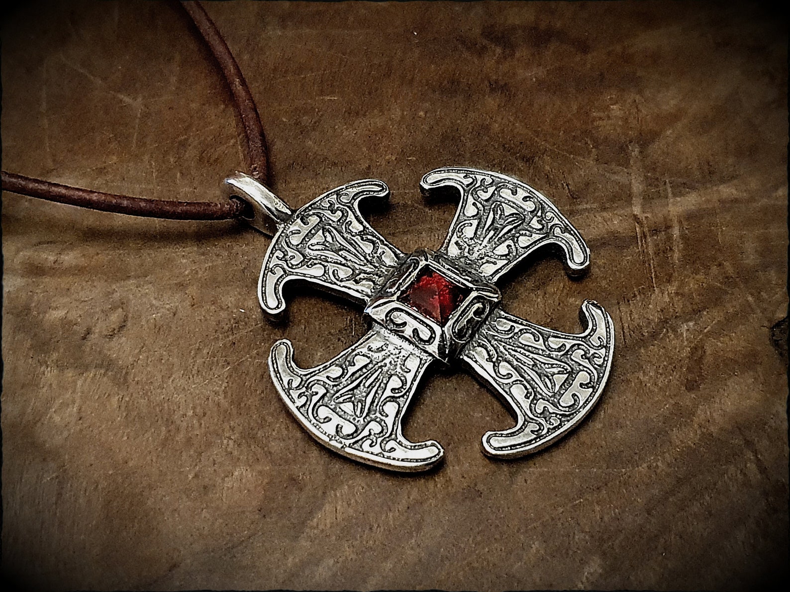 Silver Viking Saxon Canterbury Cross Pendant Necklace With Garnet - Etsy