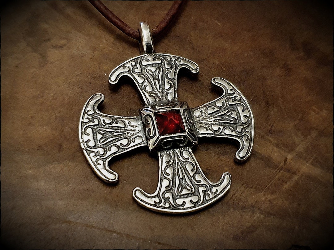 Silver Viking Saxon Canterbury Cross Pendant Necklace With Garnet - Etsy