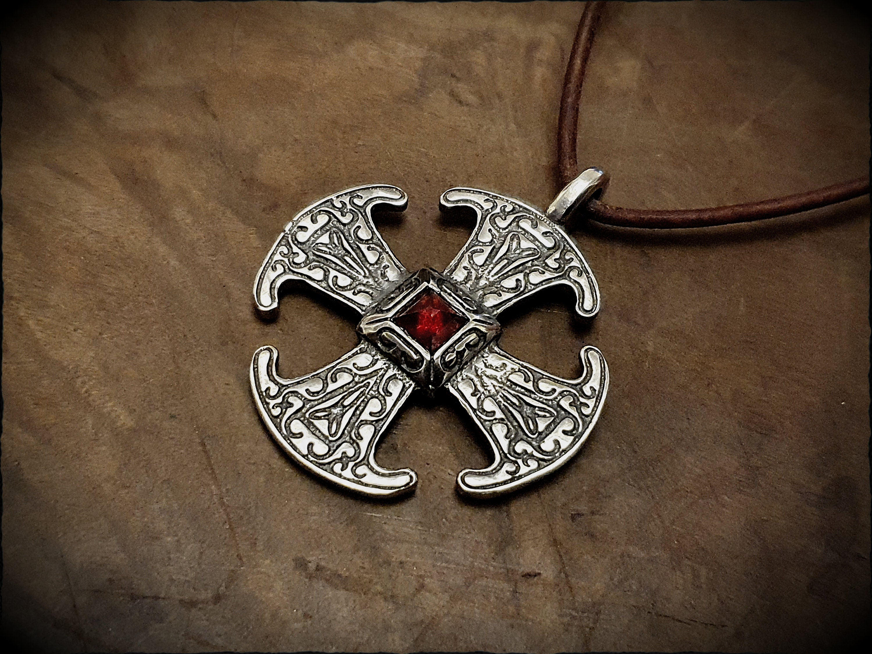 Silver Viking Saxon Canterbury Cross Pendant Necklace With Garnet - Etsy
