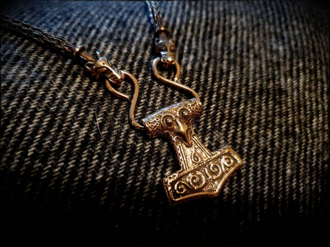 Bronze Raven Mjolnir Thors Hammer From Skane With Viking Knit Chain - Etsy