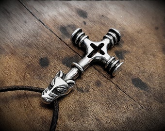 Viking Wolf Cross Hammer Mjölnir Pendant Necklace - Etsy UK