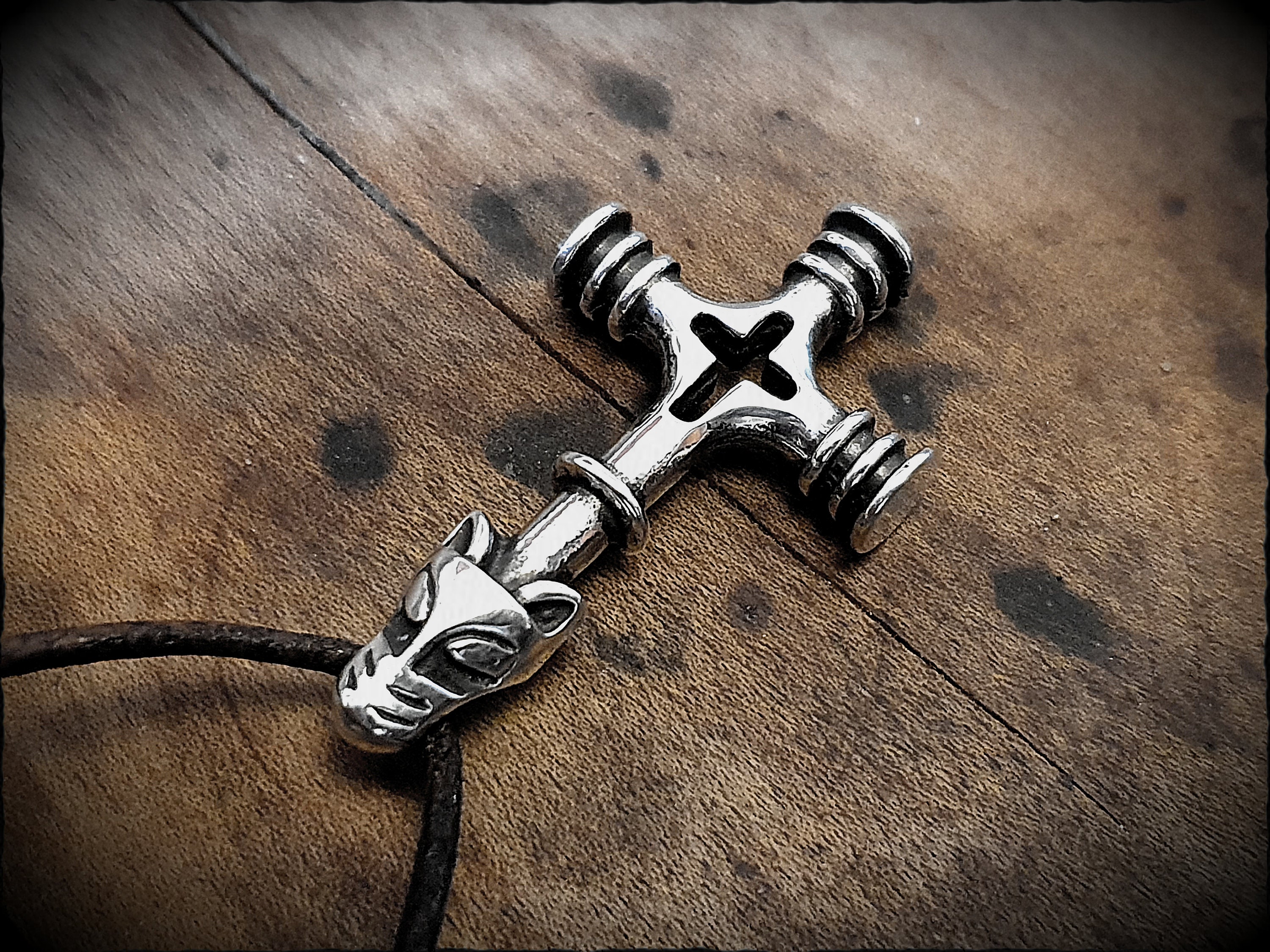 Sterling Silver Viking Wolf Cross Hammer Mjölnir Pendant | Etsy