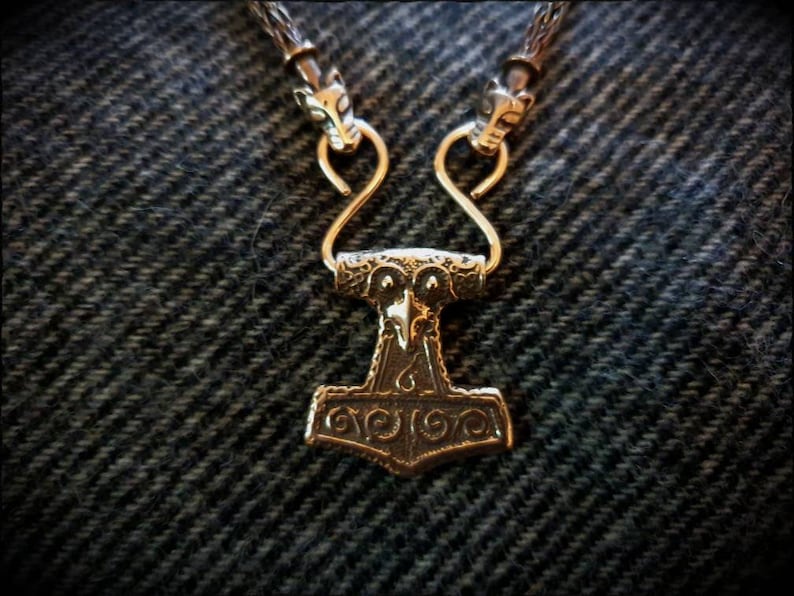 Bronze Raven Mjolnir Thors Hammer From Skane With Viking Knit Chain - Etsy