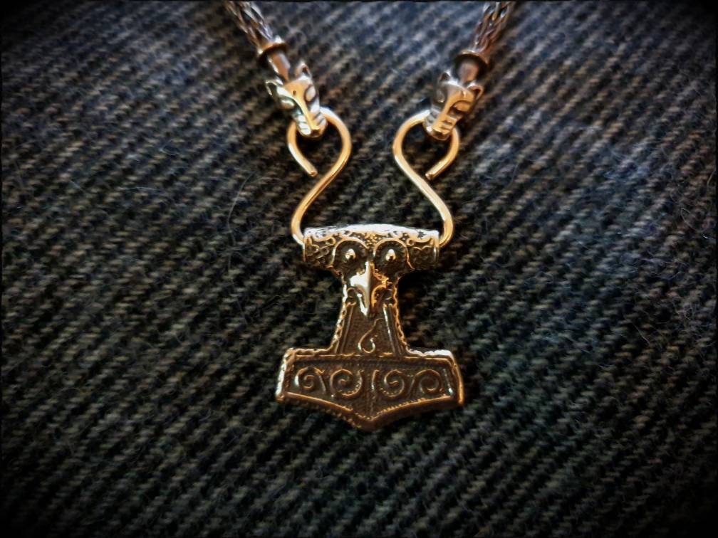 Bronze Raven Mjolnir Thors Hammer From Skane With Viking Knit Chain - Etsy