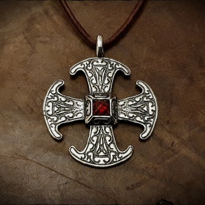 Silver Viking Saxon Canterbury Cross Pendant Necklace With Garnet - Etsy