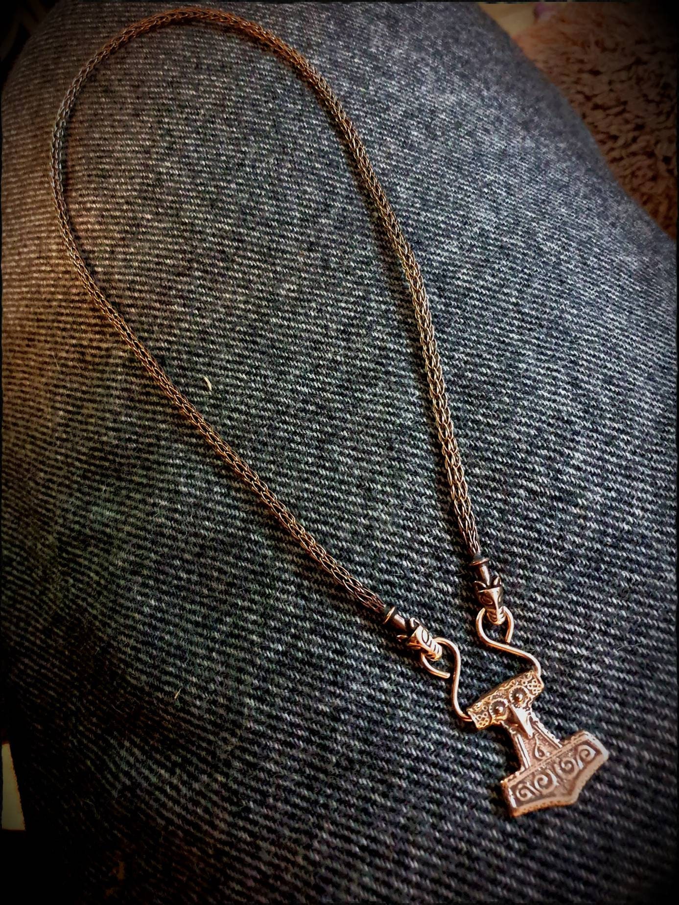 Bronze Raven Mjolnir Thors Hammer From Skane With Viking Knit Chain - Etsy