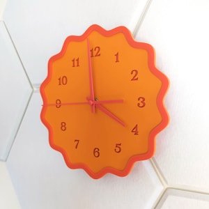 Fluted Geometric Acrylic Wall Clock With Numbers - Orange and Melon - Etsy