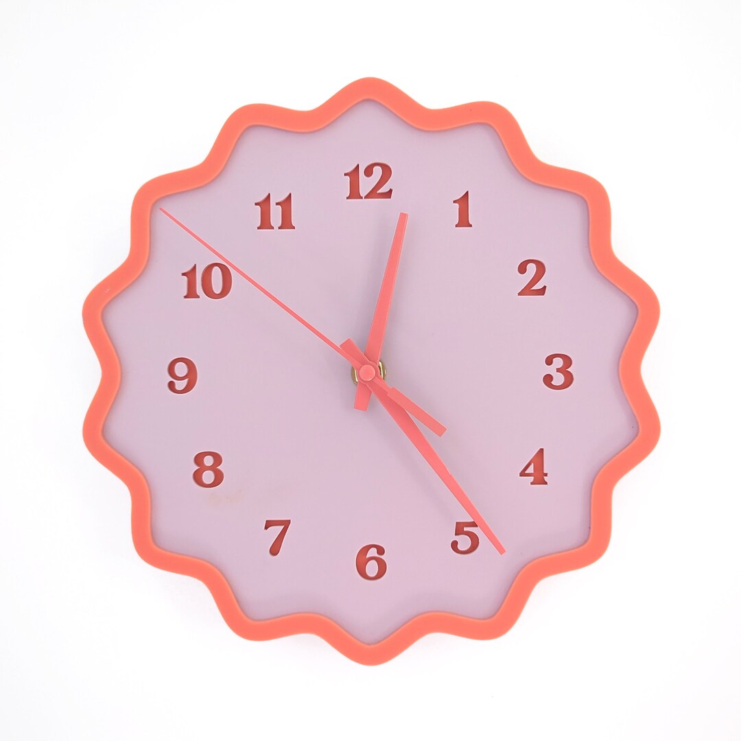 Fluted Geometric Acrylic Wall Clock With Numbers - Mauve and Melon - Etsy
