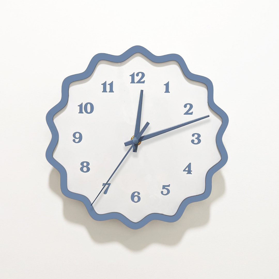 Fluted Geometric Acrylic Wall Clock With Numbers - Slate and White - Etsy