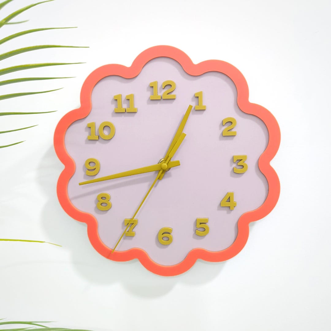 Framed Flower Layered Acrylic Wall Clock - Mauve and Papaya - Etsy