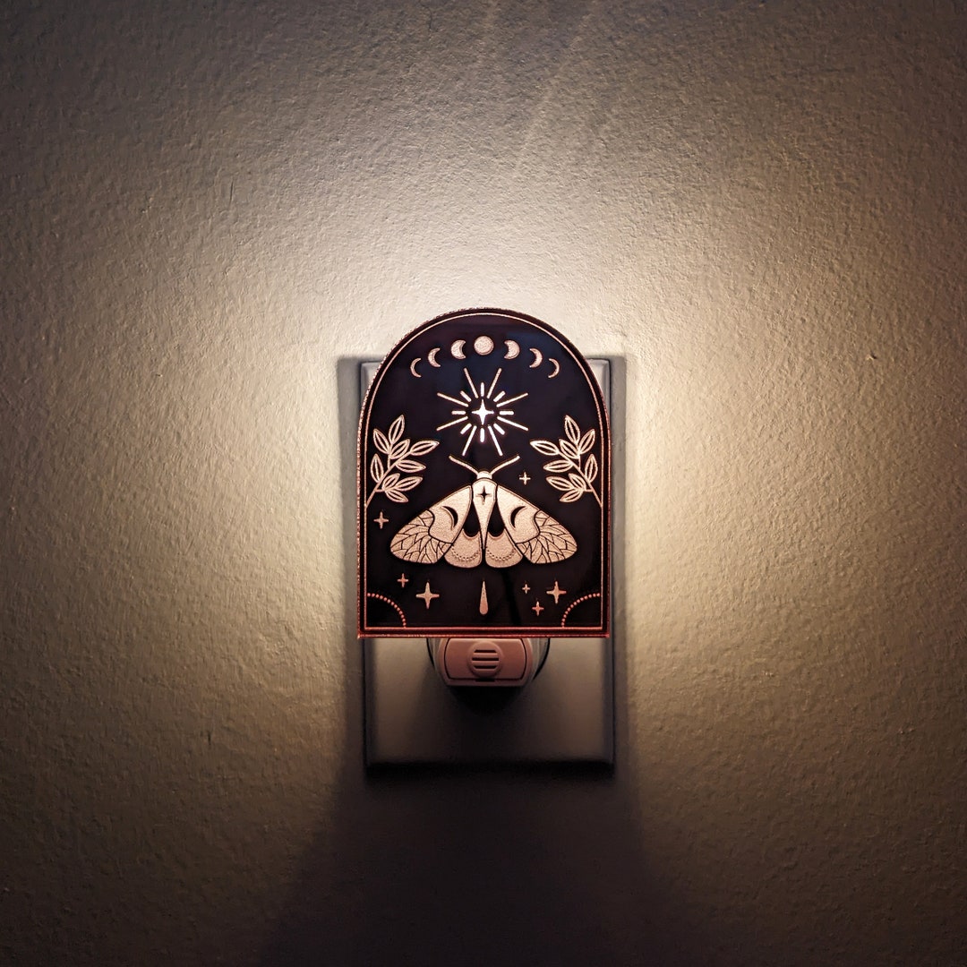 Moons and Moth Mirrored Acrylic Night Light - Rose Gold - Etsy