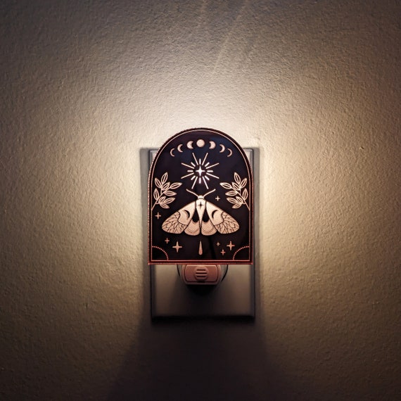 Moons and Moth Mirrored Acrylic Night Light Rose Gold - Etsy