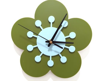 Retro Flower Wall Clock Light Sage and White Retro Home Decor Vintage ...