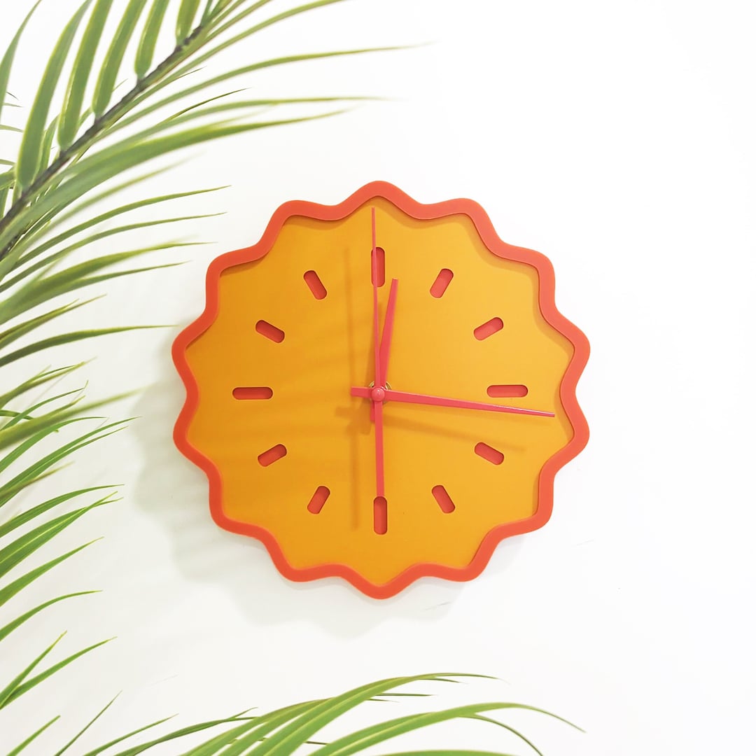 Fluted Geometric Acrylic Wall Clock - Orange and Melon - Etsy