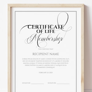 Editable Life Membership Certificate Template Printable - Etsy