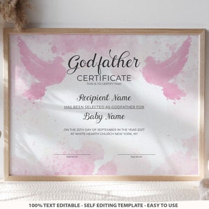 Editable Godfather Certificate Template Printable Baptism - Etsy