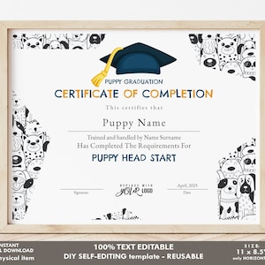 Dog Training Certificate Template Editable Puppy Graduation - Etsy