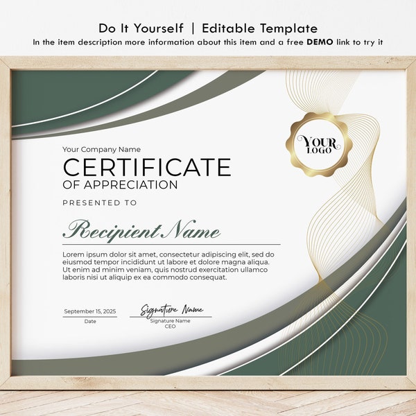 Appreciation Certificate Green - Etsy